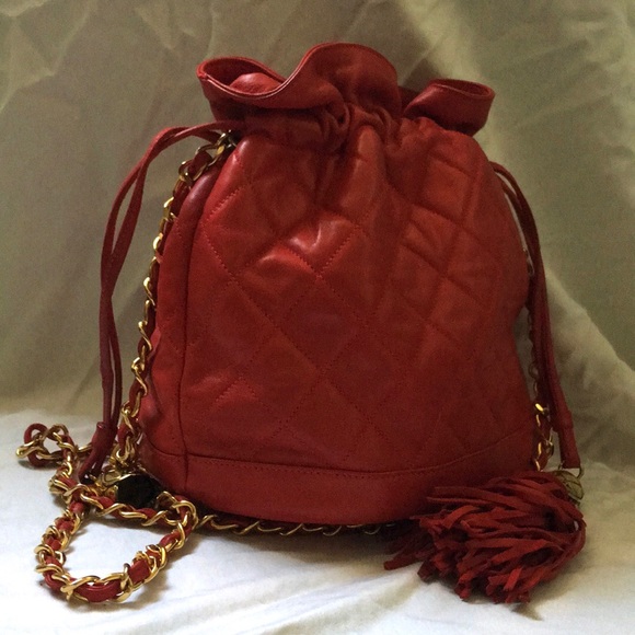 CHANEL | Bags | Chanel Vintage Cc Tassel Red Quilted Bucket Bag | Poshmark